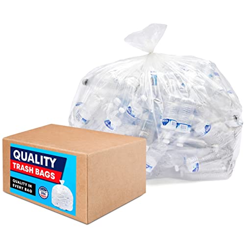 55 Gallon Clear Trash Bags, (50 Bags w/Ties) Large Clear Plastic Recycling Garbage Bags.
