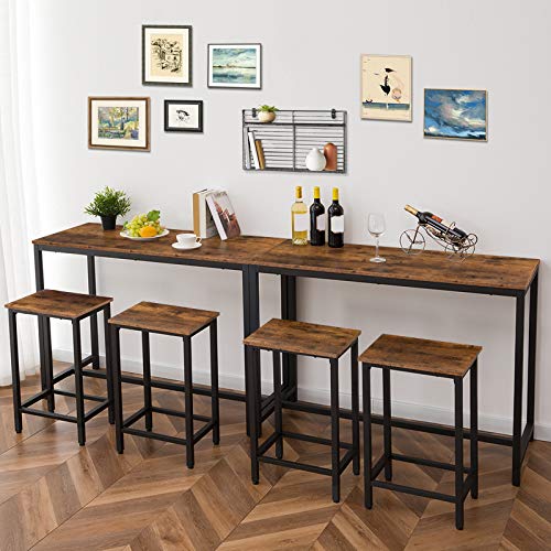 HOOBRO Bar Table and Chairs Set, 47.2” Rectangular Pub Bar Table and 2 Bar Stools, 3-Piece Breakfast Table Set for Kitchen Living Room, Dining Room, Sturdy Metal Frame, Rustic Brown BF52BT01