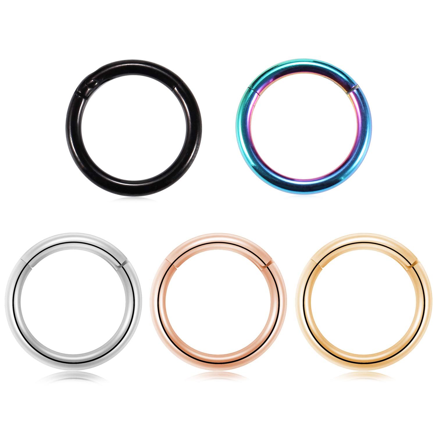 20 Gauge Surgical Steel Segment Ring with Hinge Clicker Nose Lip Round Hoop Septum Jewelry Ring Piercing Earrings 3/8 Inch