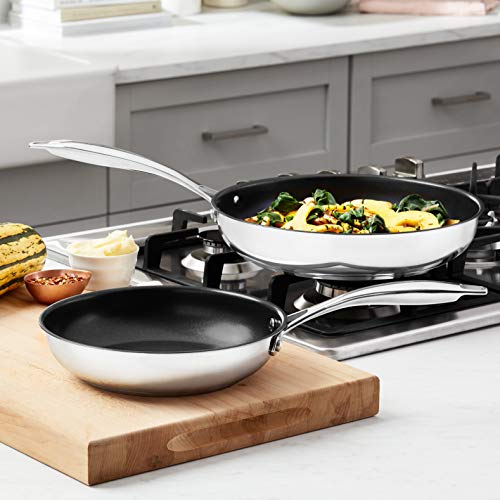 Amazon Basics 2-Piece Non-Stick Stainless Steel Fry Pan Set, 10-Inch and 8-Inch