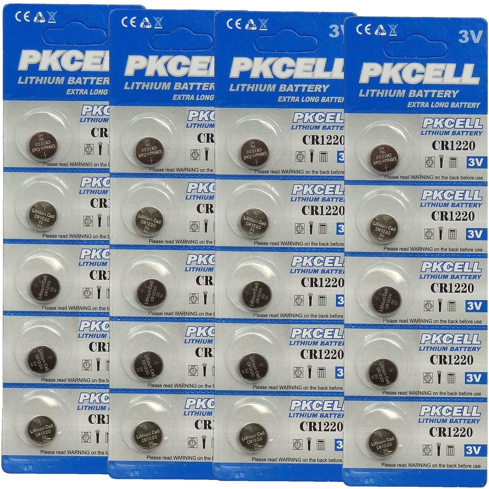 BlueDot Trading 20 Quantity: CR1220 Button Coin Cell Batteries 3 Volt Lithium Metal Manganese Dioxide Non-Rechargeable for Watches, Toys, Remote Controls in Retail Blister Pack Cards
