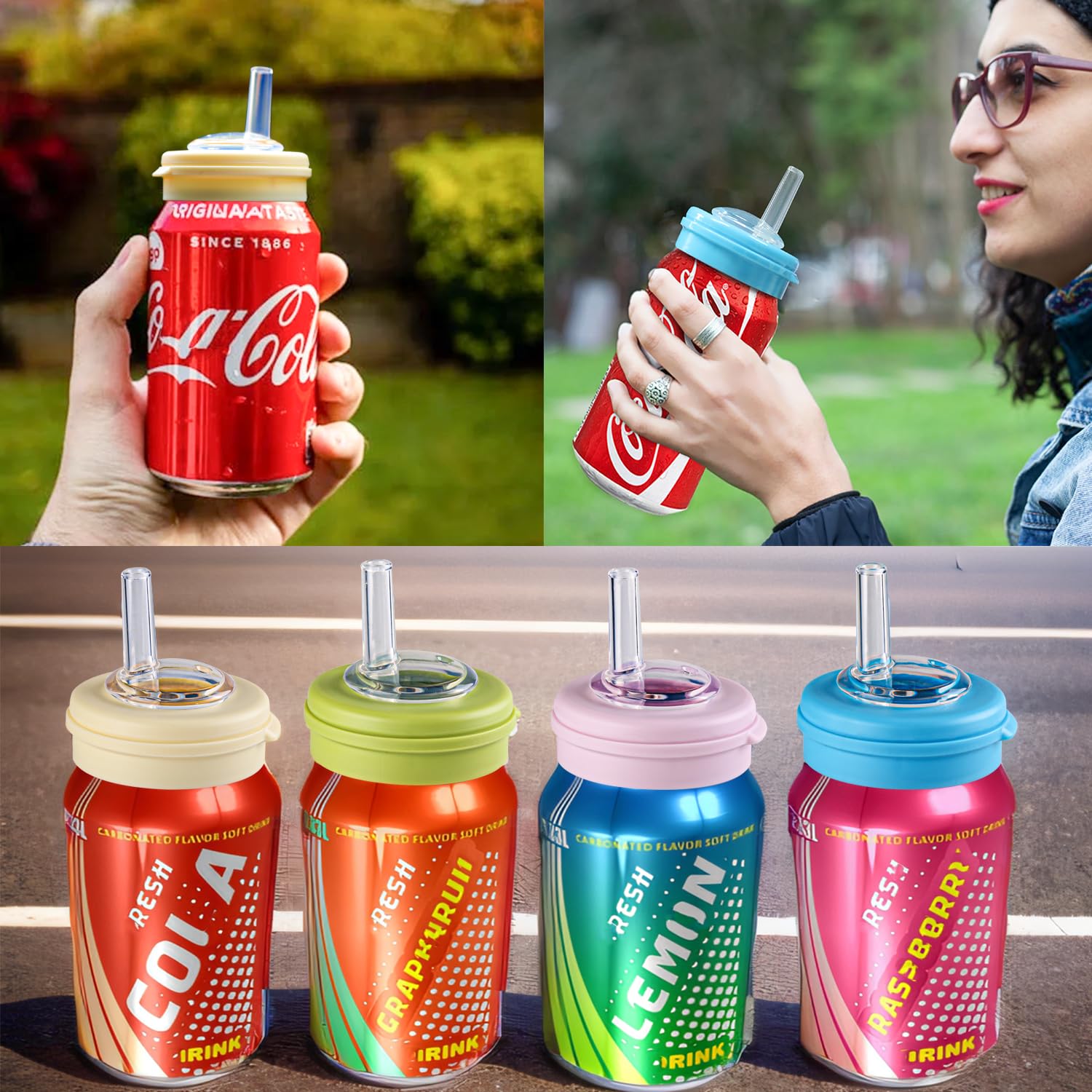 4 Pcs Soda Can Lids,Soda straw can lid For Fits standard soda cans、pop can lids、Beer、Seltzer,BPA-free reusable can covers for soda(4 colors)