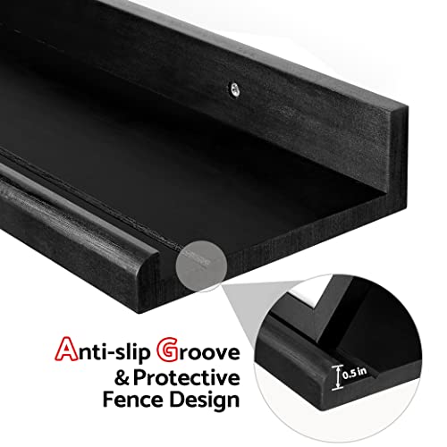 Annecy Floating Shelves Wall Mounted Set of 3, 36 Inch Black Rustic Wood Shelves for Wall, Wall Storage Shelves with Guardrail Design for Bedroom, Bathroom, Kitchen, Office, 3 Different Sizes