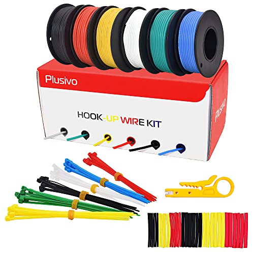 24 AWG Stranded Wire Kit β Silicone Coated Copper Wires 24 Gauge Pre-Tinned 30ft/9m Each Spool, 6 Colors (Black, Red, Yellow, Green, Blue, White), Electrical Jumper Wire Hook Up Wire Kit from Plusivo