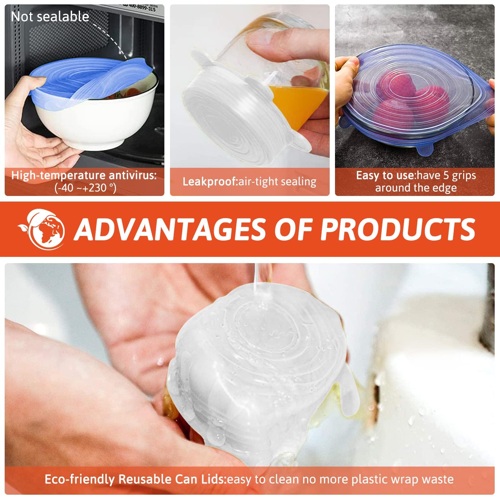 24 Pcs Silicone Stretch Lids, 100% Safe Food Grade Silicone 6 Different Sizes Silicone Lids to Meet Most Container, Microwave Cover for Food Storage, Silicone Can Cover, Silicone Bowl Covers