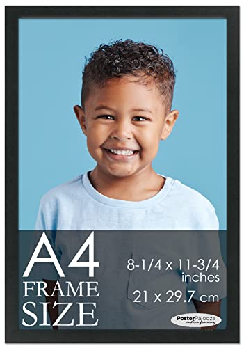 A4 Frame Black Modern Minimalist - Wooden 8.25x11.75 Frame - Modern Wood A4 Picture Frame For A4 Size Artwork or Documents - Photo Frame Includes UV Acrylic, Foam Board Backing, Hardware
