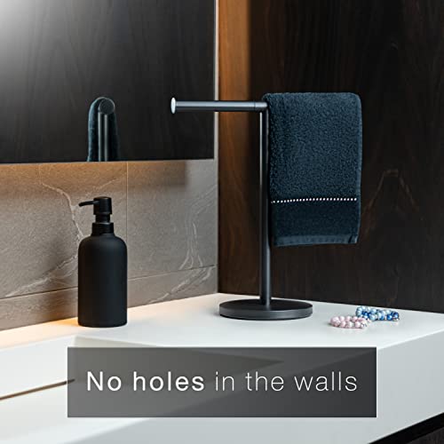 Debodda Modern Hand Towel Stand for Bathroom, Kitchen or Vanity, Height 13.78β, Free Standing Matte Black Countertop Rack with Balanced Base, Perfect Hand Towel Holder, Dual Washcloth Display