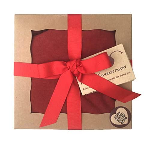 Hot Cherry Heart-Shaped Cherry Pit Pillow (Natural-Dyed Denim, Gift Wrapped in a Pie Box.) Relaxes Muscles, relieves Pain, Tummy Cramps with Moist Heat, FHA/HSA Approved