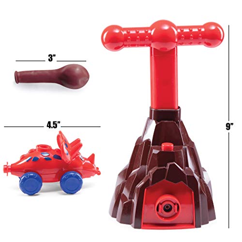 Prextex Air-Powered Dinosaur Car w/ Volcano Inflator/Pump & Balloon | Kids Science/STEM Toy Kit | Boy, Girl, Kid Gift Set Toys