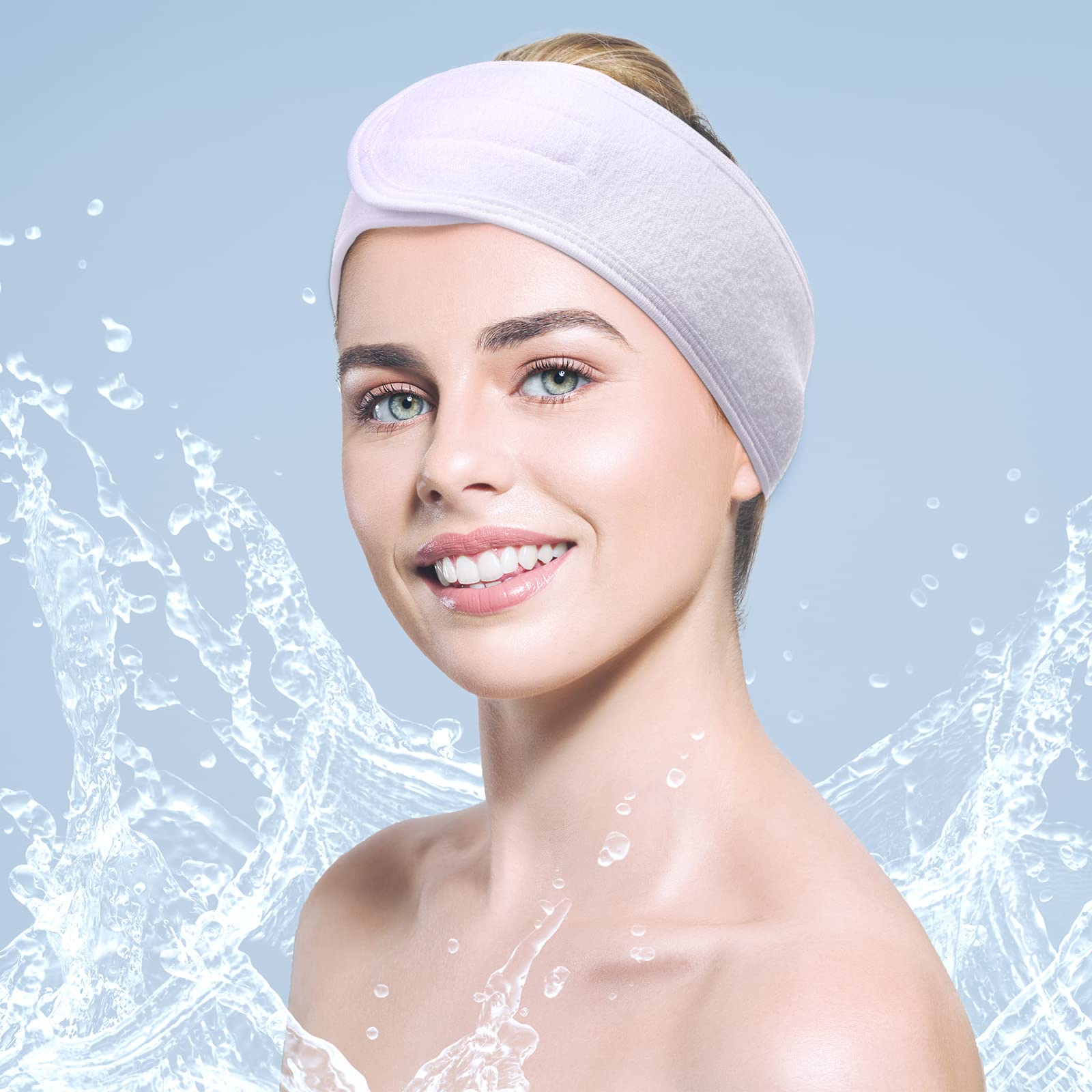 24 Pcs Spa Headband Bulk Makeup Facial Headband for Washing Face, Terry Cloth Headband Head Wraps for Facials, Adjustable Stretch Towel with Hook and Loop Non Slip, White, Pink, Grey, Black