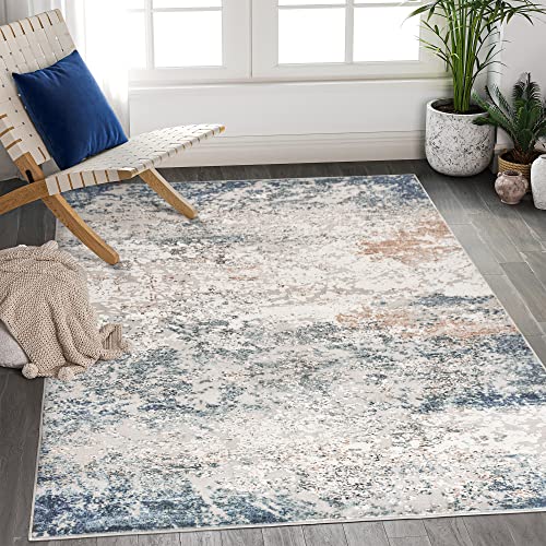 Art&Tuft Washable Rug, Anti-Slip Backing Abstract 8x10 Area Rugs, Stain Resistant Rugs for Living Room, Foldable Machine Washable Area Rug (TPR18-Blue, 8'x10')