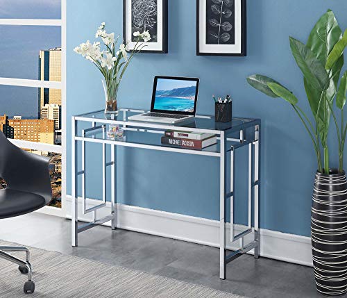 Convenience Concepts Town Square Chrome Desk With Shelf, Clear Glass / Chrome Frame