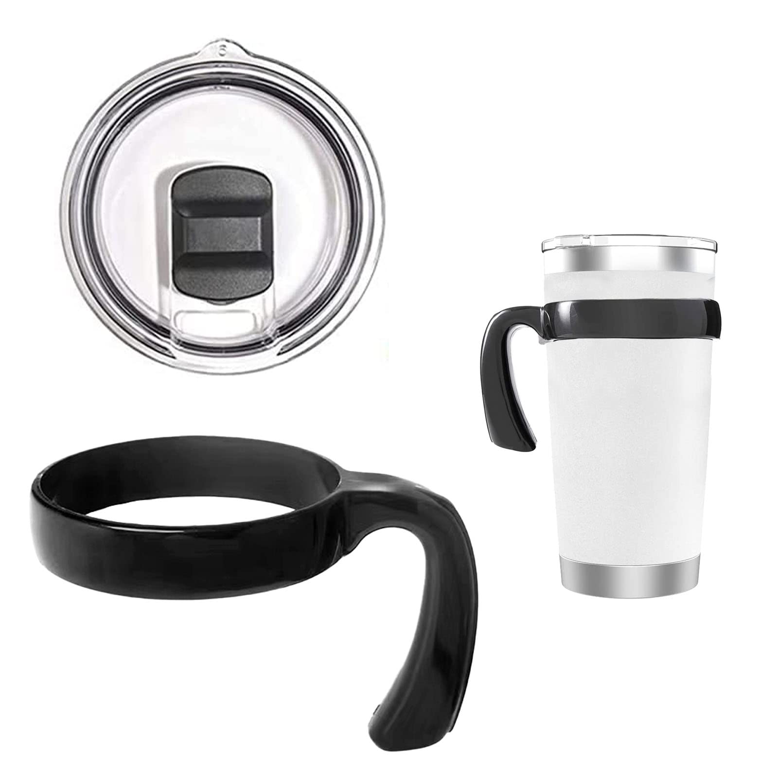 20 oz Magnetic Tumbler Lid and Handle - Compatible with Yeti Rambler, Ozark Trail, Sic Magnum Steel