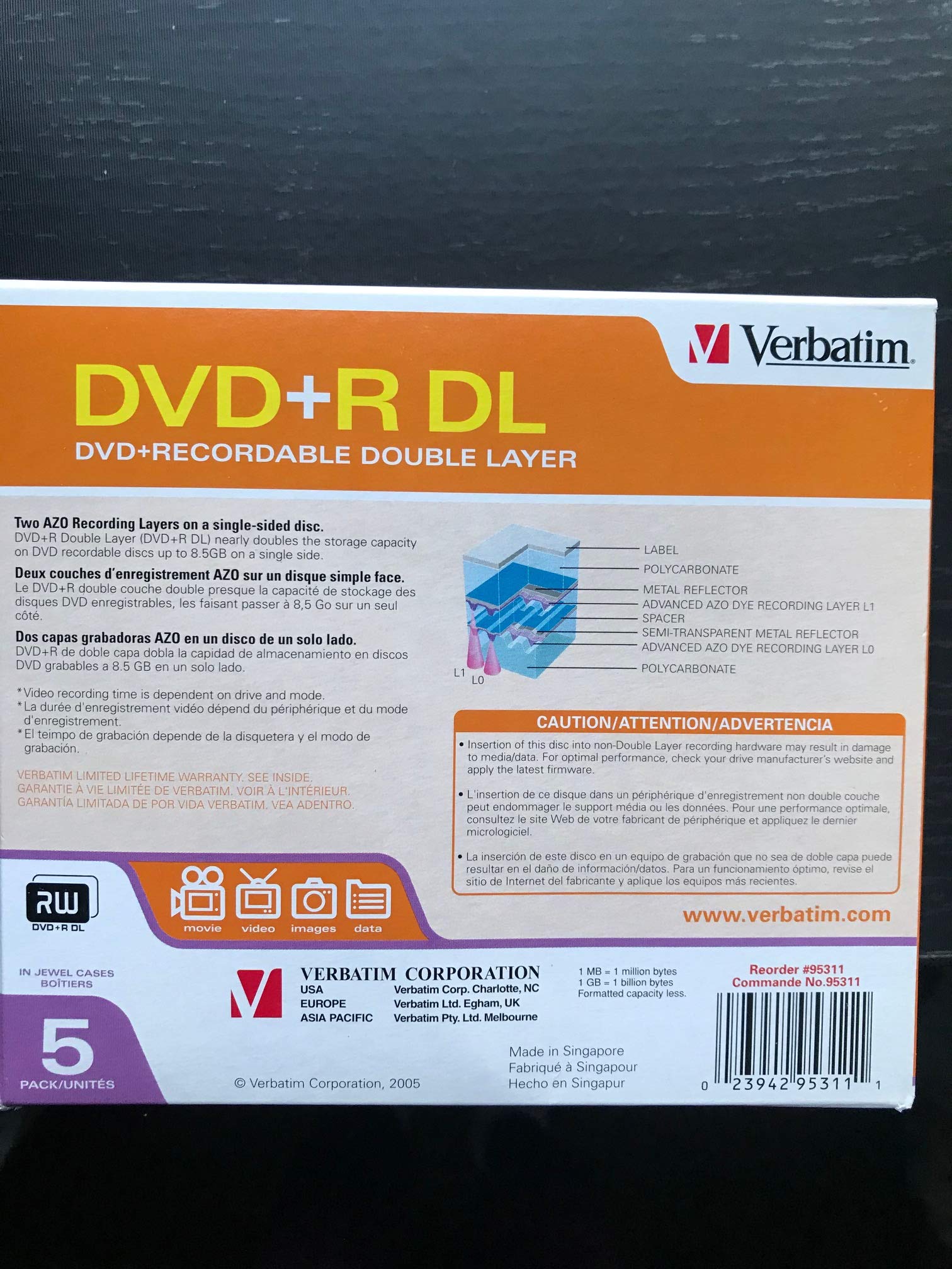 DVD+R DL 8.5GB W/CS 5PK