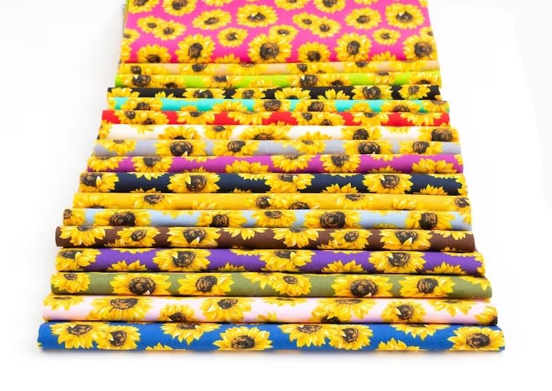 17 Piece Sunflower Jelly Roll 2.5"x44" pre-Cut 100% Cotton Fabric Quilting Strips, Sunflower Fabric, Summer Jelly Roll Fabric, Sunflower Bundle Fabric, DIY Craft