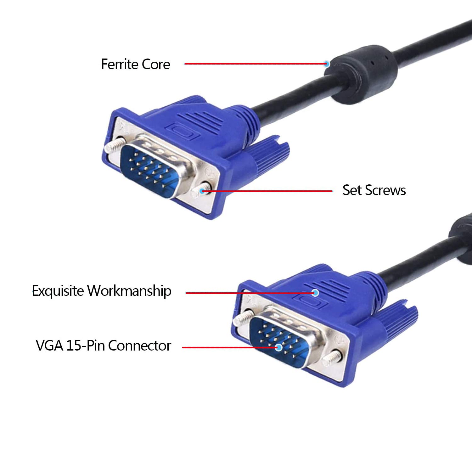 DaFuRui 3Pack VGA to VGA Cable,10Ft HD15 VGA Male to Male Cable for TV Computer VGA Monitor Cable with Blue Connector