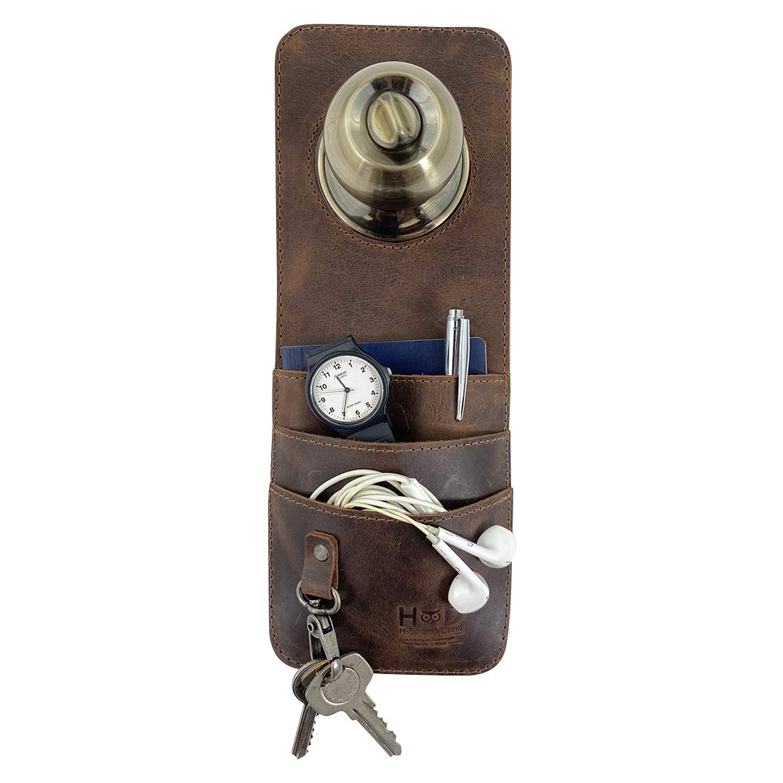 Hide & Drink, Doorknob Hanger Handmade from Full Grain Leather - Bourbon Brown