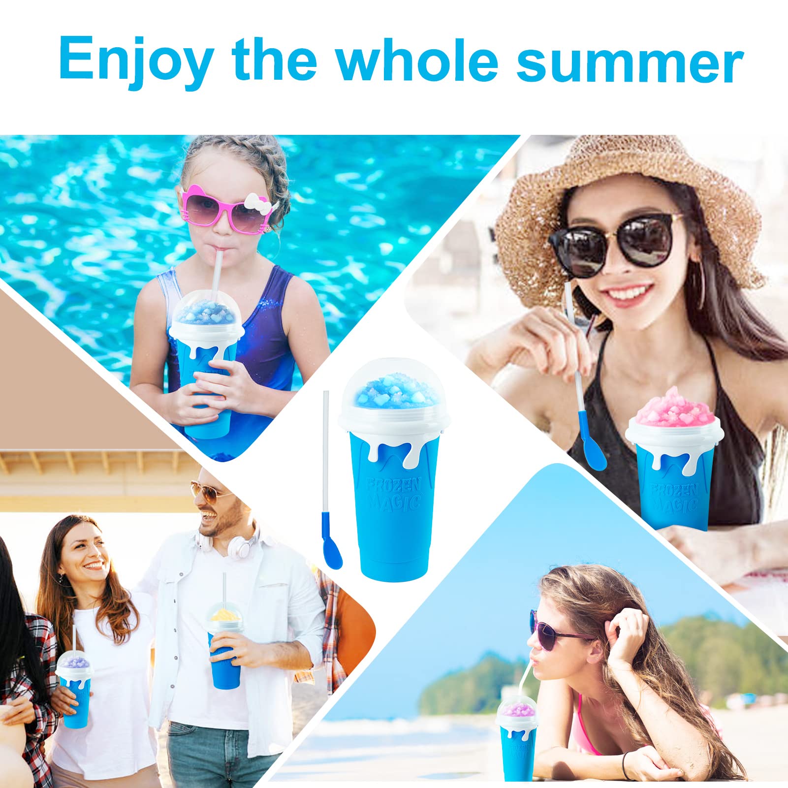 2Pcs Slushie Maker Cup, Quick Frozen Magic Cup Silicone Slushy Cup 500ml Smoothies Squeeze Cup with Lid for Cola, Milk Shake, Fruit Juice
