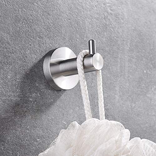Hoooh Bathroom Towel Hook, Brushed Stainless Steel Coat/Robe Clothes Hook for Bath Kitchen Garage Wall Mounted (2 Pack), B100C-BN-P2