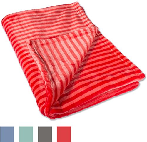 DII Super Soft Flannel Fleece Stripe Throw Blanket, Red, 50 x 60
