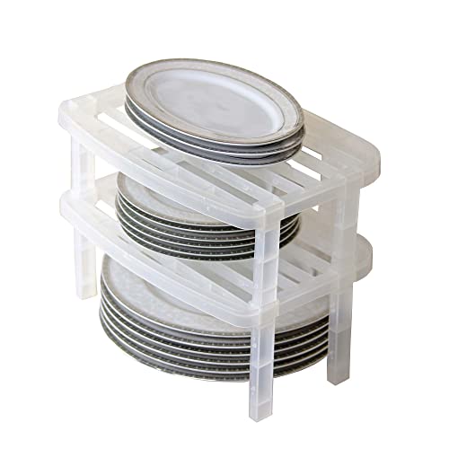 DecoBella Stackable Shelves for Cabinets and Countertop, Storage Organizer 2 Layer Shelves for Undersink, Pantry, Kitchen, Bathroom, Laundry Room, DIY Rack for Spices, Plates, Supplies (Clear)