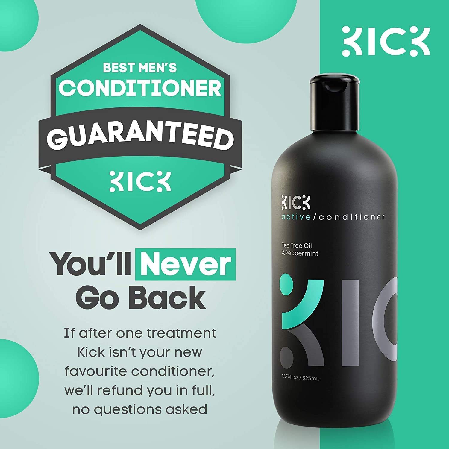 Kick Mens Shampoo + Conditioner Bundle Tea Tree & Peppermint - Itchy Scalp Treatment for Dandruff & Thinning Hair-High Performance Anti-Dandruff, Anti-Hair Loss Care for Men and Women
