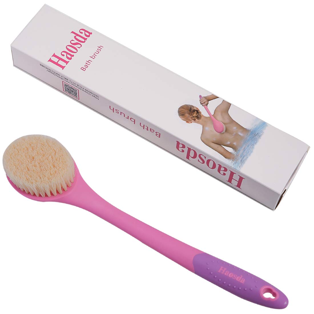 Bath Body Brush with Long Handle Back Scrub Brushes Wet or Dry Brushing Body Shower brush for women (pink)