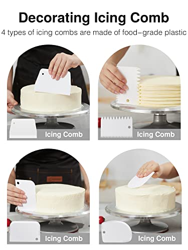 Puroma 8-in-1 Aluminium Alloy Rotating Cake Turntable 12'' Revolving Cake Decorating Stand with 3 Angled Icing Spatula, 3 Icing Comb for Pastries, Cupcakes and Cake Decorations