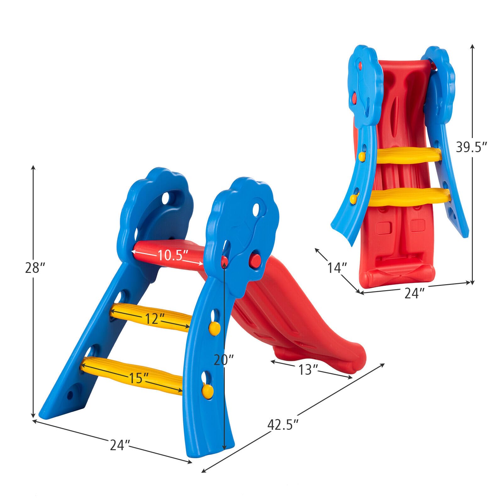 BABY JOY Folding Slide, Indoor First Slide Plastic Play Slide Climber for Kids (Floral Rail)