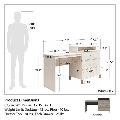 Ameriwood Home Kalissa Dresser/Desk Combo with Wireless-charger, Gray Oak