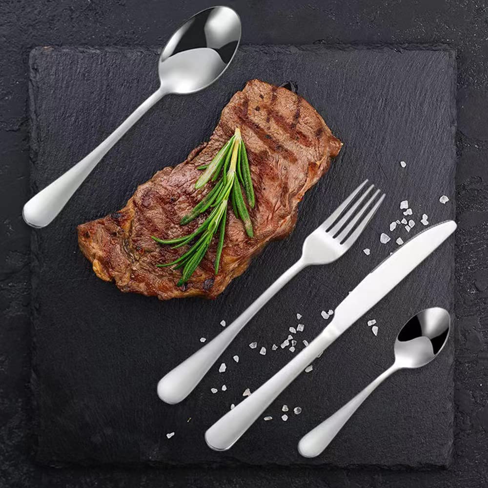 4 Pieces Stainless Steel Flatware Cutlery Set, Include Knife Fork Spoon, Mirror Polished, Dishwasher Safe(Silver)