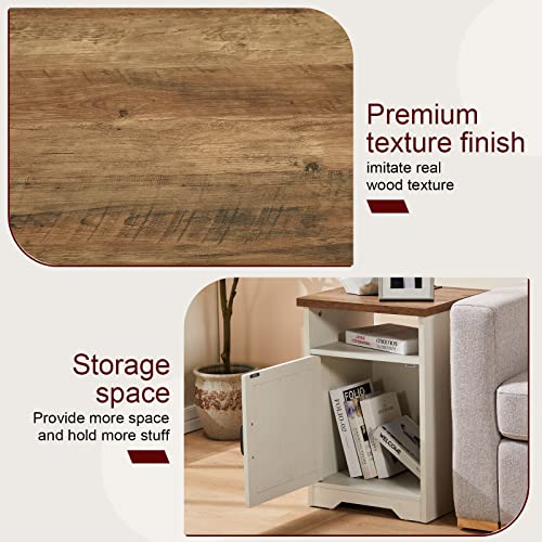 AMERLIFE 4-Piece Farmhouse Table Set Includes Sliding Barn Door TV Stand, Coffee Table& Two End Tables, Side Table with Charging Station and USB Ports, for Living Room, Bedroom, Distressed White, 59β