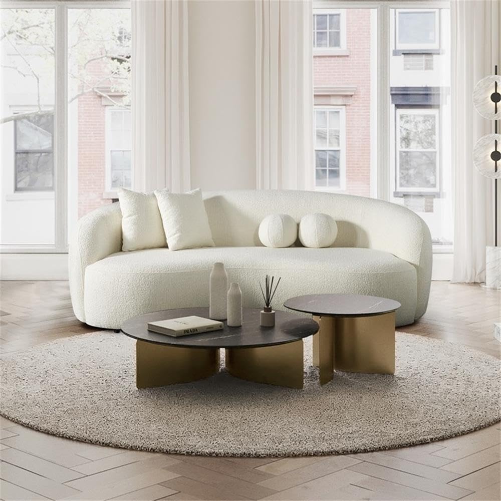 ASHCROFT Bodrum Living Room Modern French Knitted Boucle Fabric Upholstered Sofa in Cream