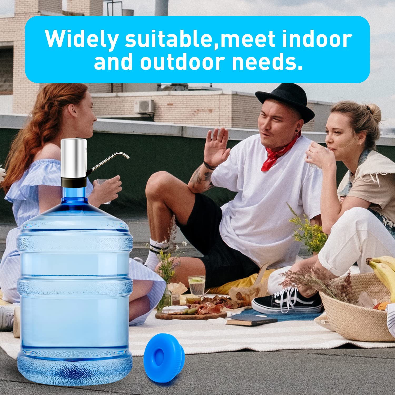 3 & 5 Gallon Water Jug Cap Reusable - Water Bottle Caps Fits 55mm Bottles,Silicone Non- Spill Lids for Anti-Splash (3 Pack)