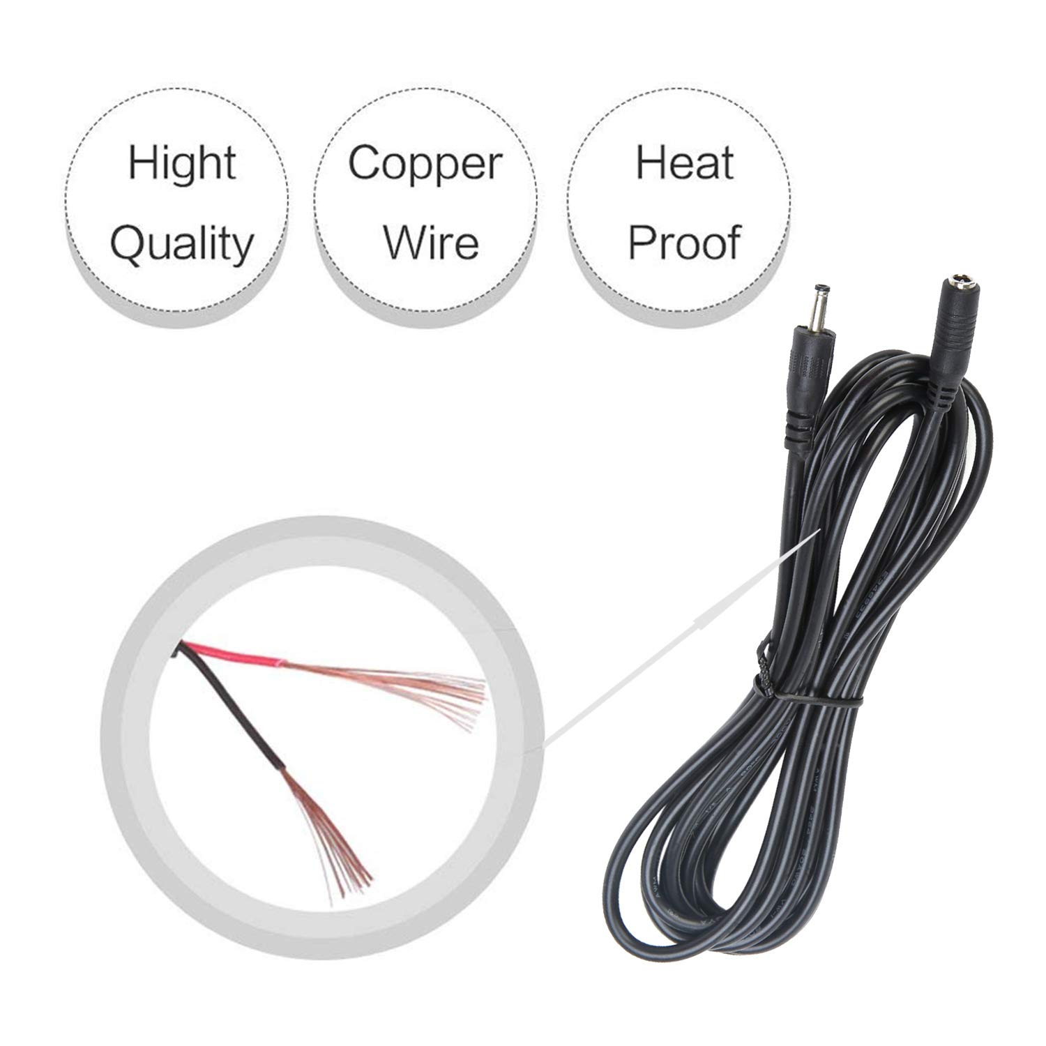 COOLM 10ft DC Power Adapter Extension Cable, 3.5mm x 1.35mm Male to Female Jack DC 5 V 5V Power Adapter Plug Extension Cord for DC Power Adapter/CCTV Security Camera