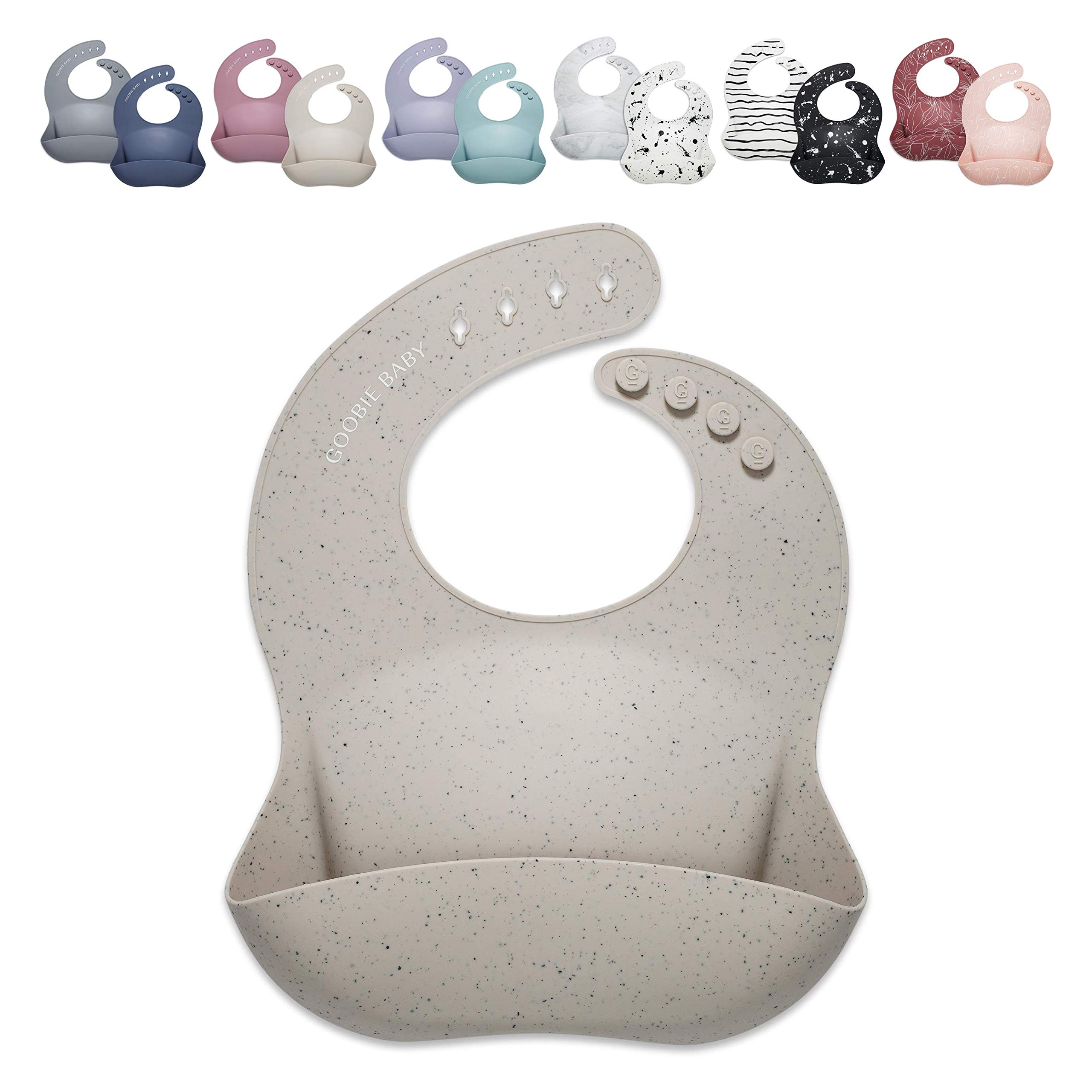 Goobie Baby Silicone Baby Bib with Food Catcher - Adjustable Waterproof Feeding Bib for Babies and Toddlers 4 to 36 Months for Girl and Boy - Modern, Soft, Easy to Clean (Speckled Sand)