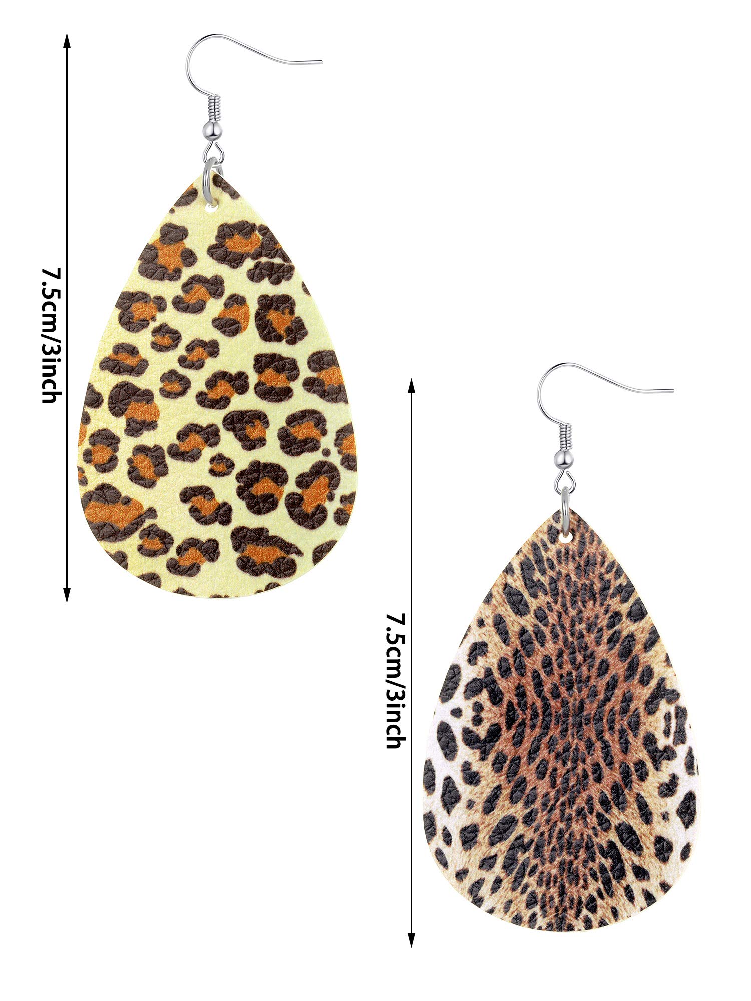 20 Pairs Leopard Faux Leather Teardrop Earrings Vintage Leopard Printed Dangle Earrings Lightweight Drop Earrings (Classic Leopard Prints)