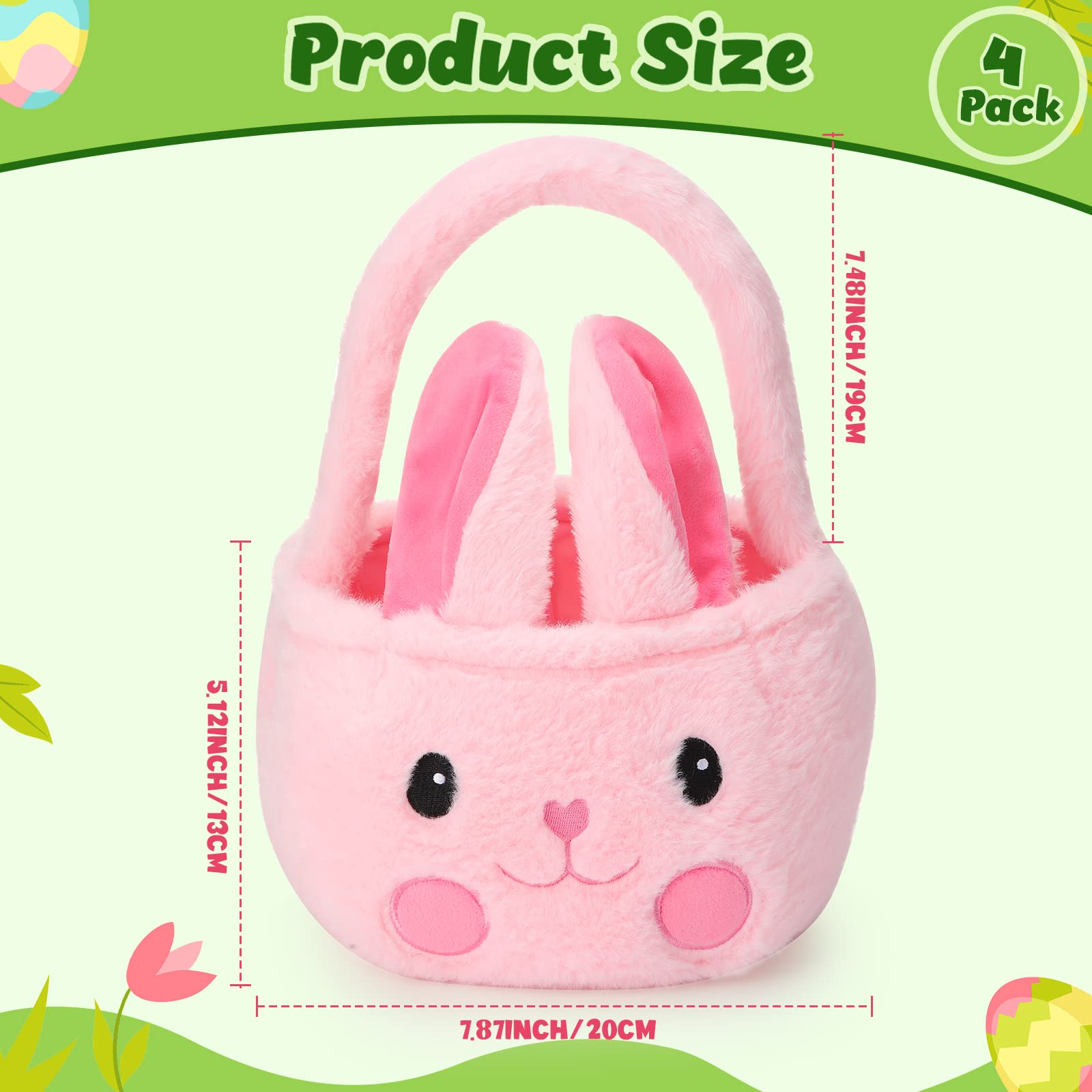 4 Pcs Easter Basket for Kids Plush Easter Bunny Chick Sheep Frog Basket Easter Egg Hunt Basket Bags with Handle for Easter Decorations Gifts Candy Toy Storage Cute Easter Gifts for Girls Boys