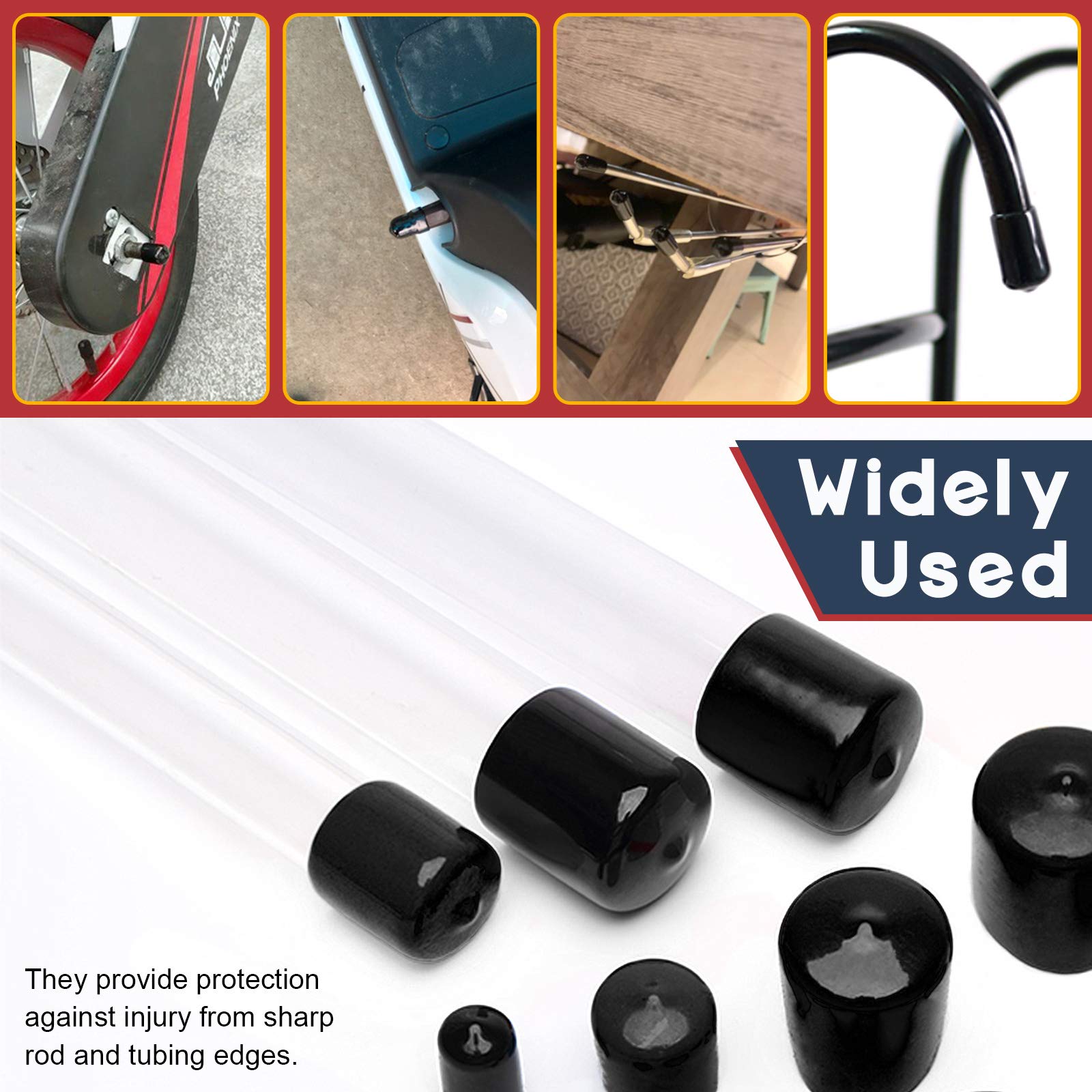 Hilitchi 48 Pcs Black Vinyl Flexible Pipe Post Bolt Screw Rubber Thread Protector Cover Pipe Post Rubber End Caps(1/4inch to 1 1/2inch)