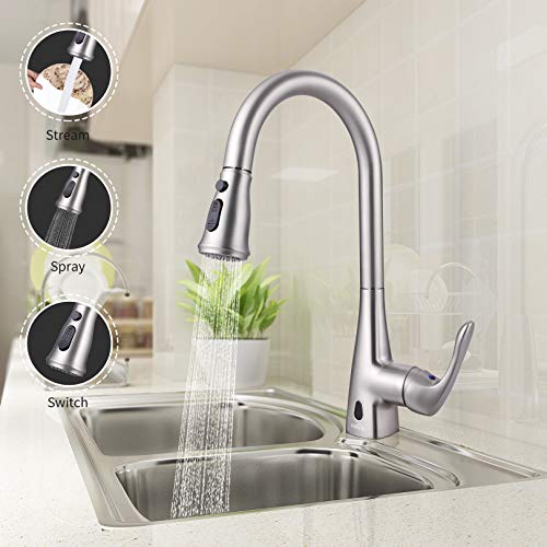 Touchless Kitchen Faucet, Himimi Brushed Nickel Kitchen Faucet with Pull Down Sprayer, Single Handle and Dual Sensors Smart Faucet for Kitchen Sink, Stainless Steel Kitchen Faucet, Anti-Fingerprint