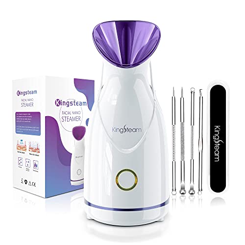 Kingsteam Facial Steamer - Nano Ionic Face Steamer Warm Mist Steamer for Face Home Sauna SPA, Face Humidifier Steamer for Facial Deep Cleaning Unclogs Pores, with Aromatherapy Kit (Purple)