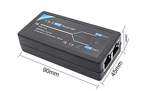 POE Extender 2 Port PoE-Powered PoE-sourcing ethernet Switch Repeater 100m 1 in 2 Out Comply IEEE 802.3af/at Standard 10,100Mbps for Security Camera Over Cat5/Cat6 or UTP Cables