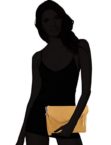 B BRENTANO Fold-Over Envelope Wristlet Clutch Crossbody Bag (Mustard Yellow)