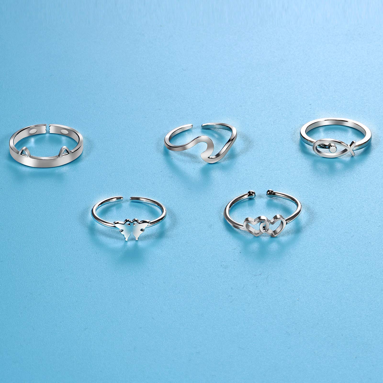 20 Pcs Adjustable Rings Set for Women - Cute Stackable Finger Rings Pack for Teens Girls -in Gold and Silver Tone (#2-Silver Tone)