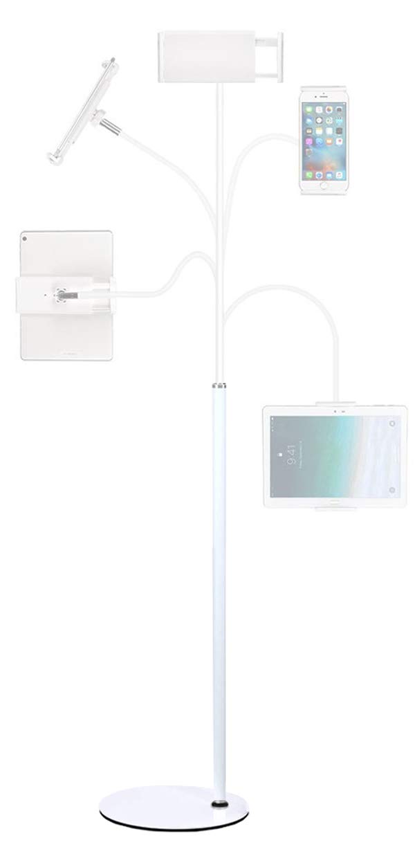 Gooseneck Tablet Stand Cell Phone Stand with Stable Base Adjustable 360 Degree Rotating Floor Stand for iPad Within 4-12.9 inches
