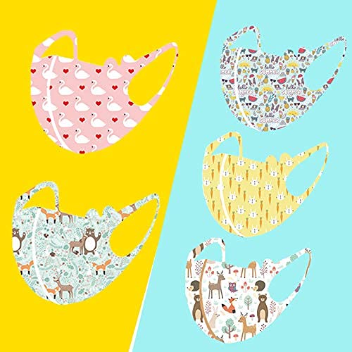 Kids Children Animals Cartoon Face Mask, Washable Face Shield Cover, Anti-Dust, Reusable 5Pcs