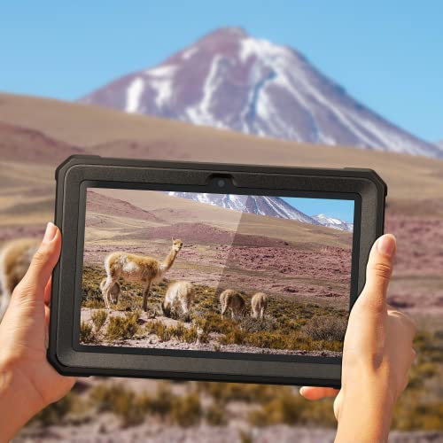 All-New Kindle Fire 7 Tablet Case (12th Gen, 2022 Release) - DJ&RPPQ Lightweight Armor Series Full Body Rugged Hands-Free Viewing Stand with Screen Protector for Amazon Fire 7 Kids Tablet - Black