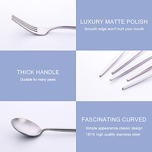 20-Piece Matte Silver Flatware Set for 4, 18/10 Stainless Steel Silverware Kitchen Utensils, Restaurant Tableware Cutlery, Dishwasher Safe