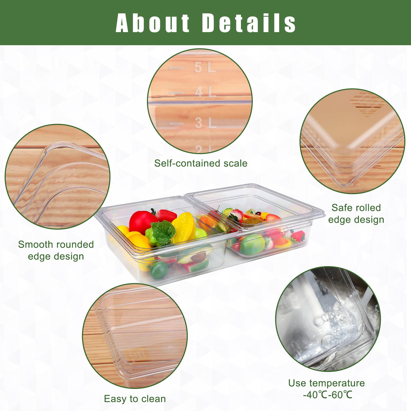 4 Pcs Full Size Commercial Food Pans with 8 Pcs 1/2 Size Plastic Food Storage Containers for Hotel Kitchen Restaurant, 4 Inch Deep