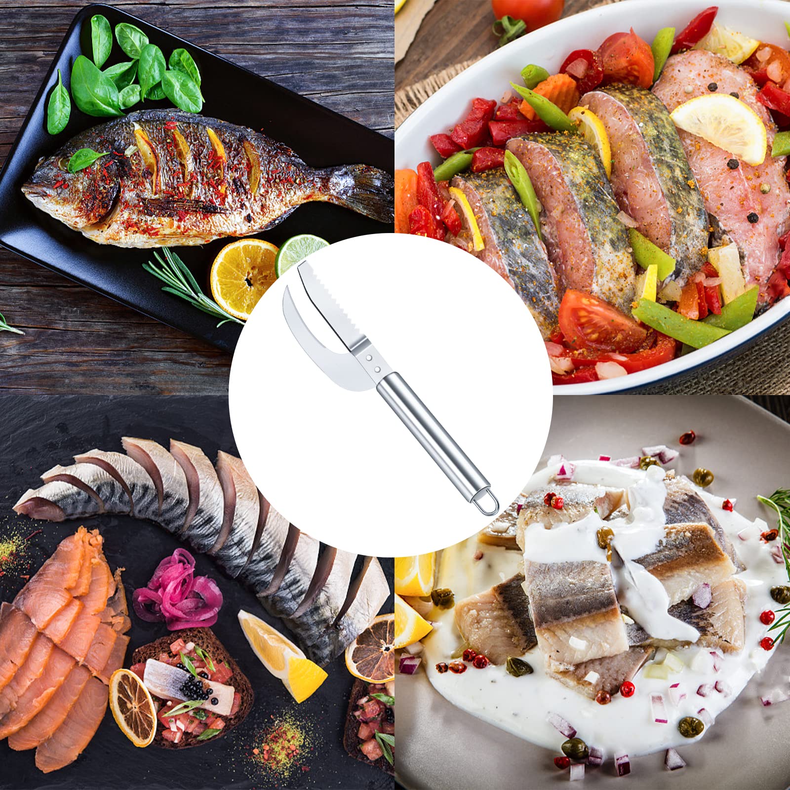 2 PCS 3 in 1 Stainless Steel Fish Maw Knife, Fish Scale Knife Cut Scrape Dig 3 in 1 Toolcaler Remover with Stainless Steel Sawtooth, Open Belly and Dig Out Fish Cleaner Tool Kitchen Accessory